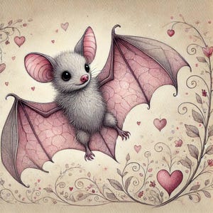 Bertie Bat, Cute Bat, Valentine Bat, Whimsical Bat, Love Bat, Forest ...