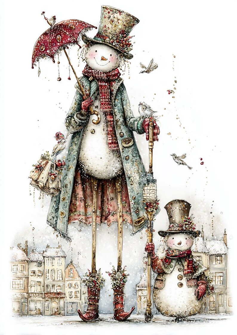 Snowman Art, Long Legs Snowman, Holiday Decor, Whimsical Snowman ...