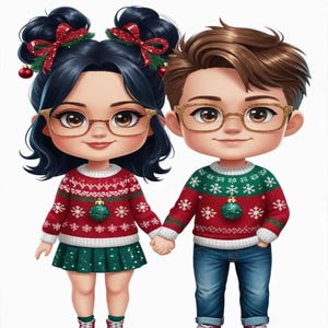 10 Cute Christmas Couples Clipart Bundle, Boy and Girl Clipart, Digital ...
