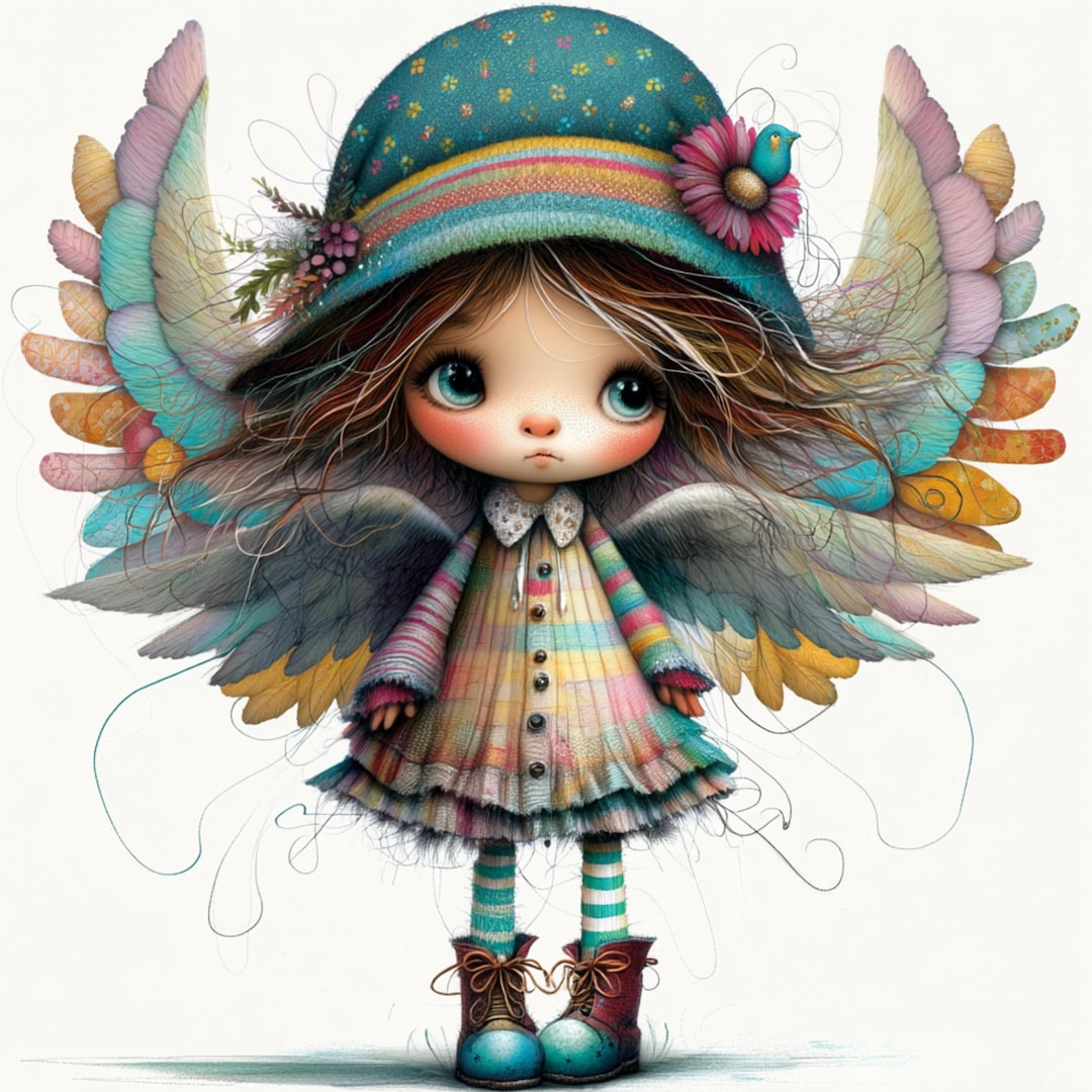 Quirky Angel, Cute Angel, Colorful Art, Whimsical Art, Watercolor ...