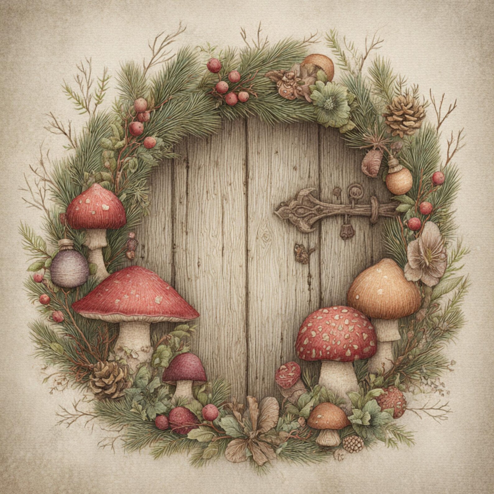 Whimsical Door, Fairy Door Art, Toadstool Wreath, Autumn Cottage ...