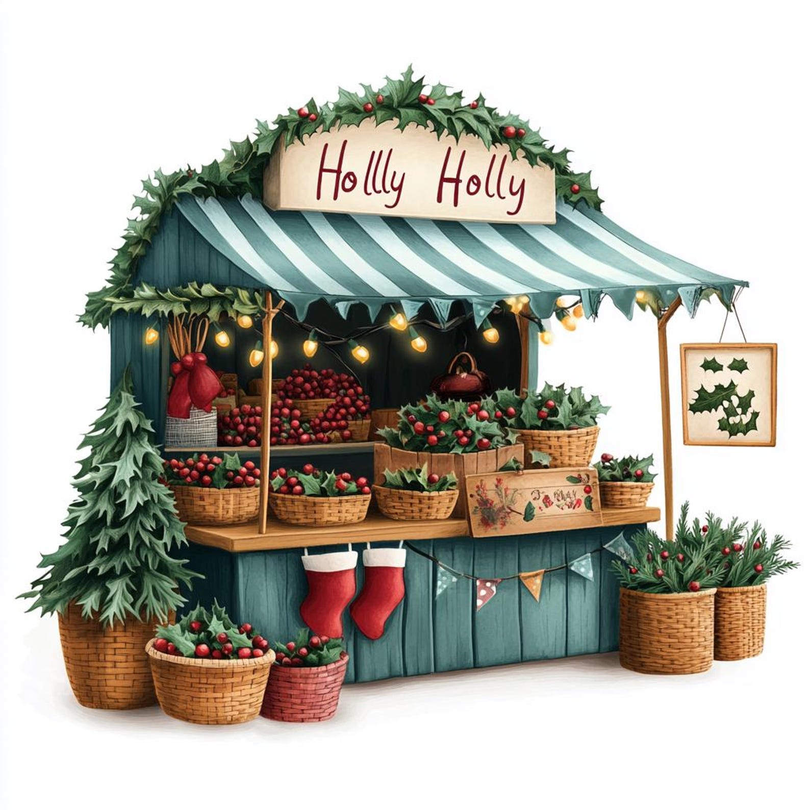 Holly Market, Festive Stall, Holiday Holly, Berry Baskets, Christmas ...