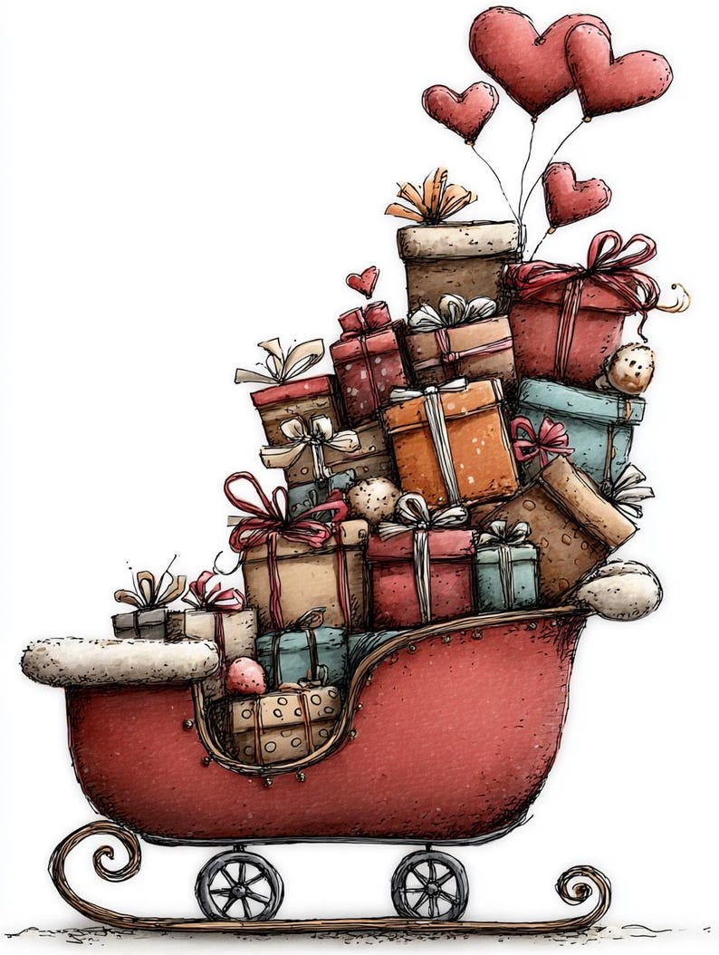 Christmas Sleigh Clipart, Festive Santa Sleigh With Presents PNG ...