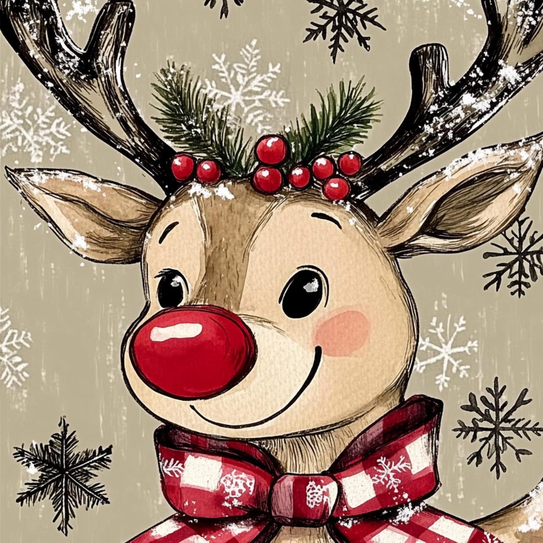 Rudolph Art, Christmas Deer, Red Nose Reindeer, Holiday Reindeer, Plaid ...