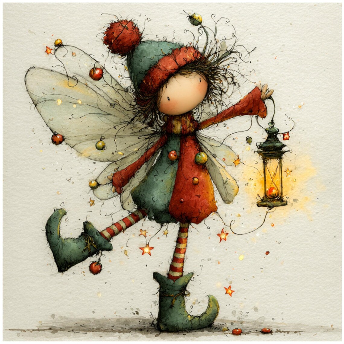 Fairy Lantern, Elf Art, Winter Sprite, Xmas Clipart, Holiday Elf, Cute ...