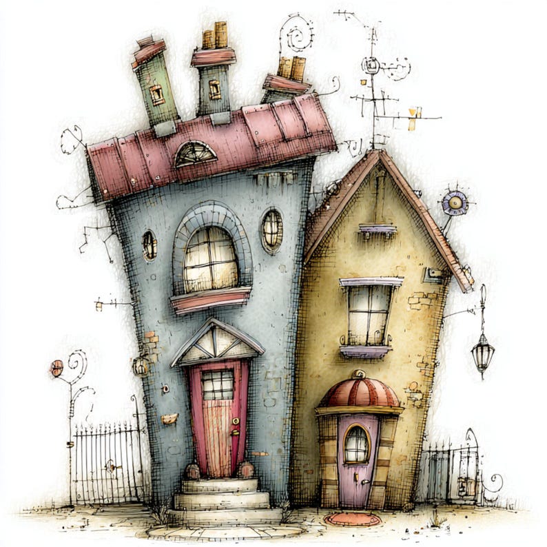 Wonky Houses CLIPART, Whimsical Storybook Cottage Set, Fantasy Home ...