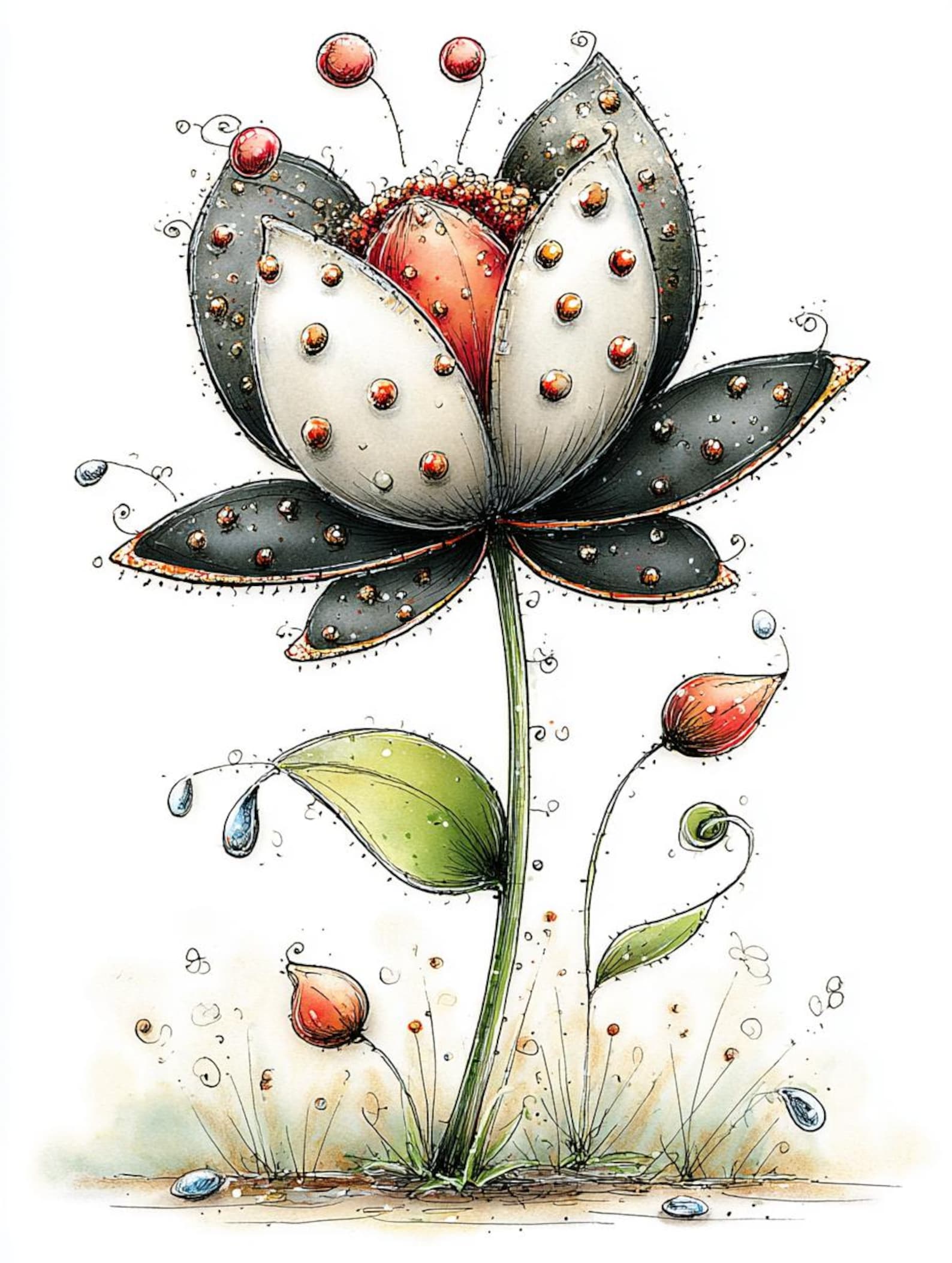 Gold Speckled Flower CLIPART, Whimsical Dewdrop Bloom Illustration ...