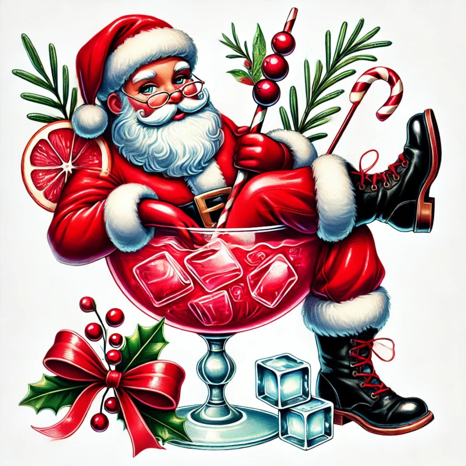 Funny Santa Claus in A Cocktail, Santa's Favorite Hot Mess Christmas ...
