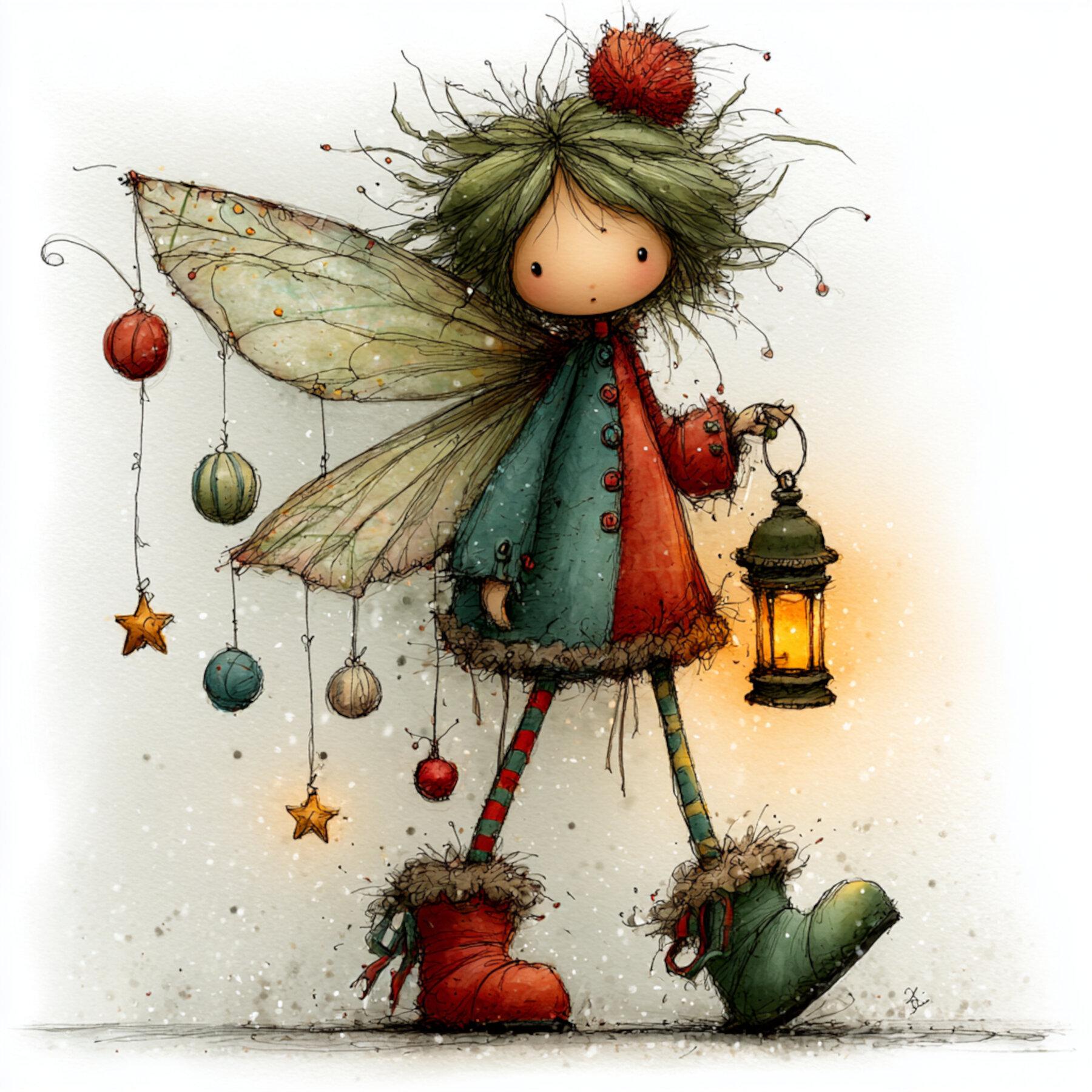 Fairy Lantern, Elf Art, Winter Sprite, Xmas Clipart, Holiday Elf, Cute ...
