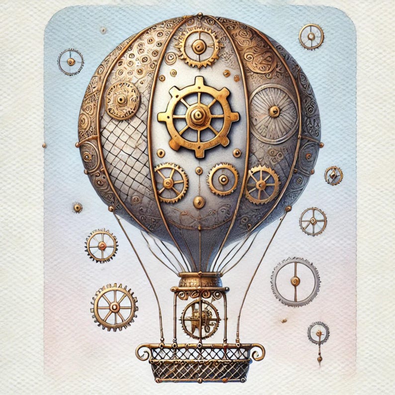 Steampunk Balloon, Gear Balloon, Vintage Flight, Clockwork Airship ...