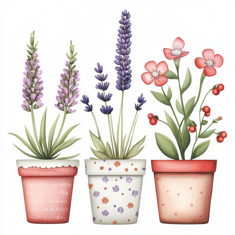 Potted Flowers CLIPART, Watercolor Floral Pots, Soft Pastel Plant Set ...