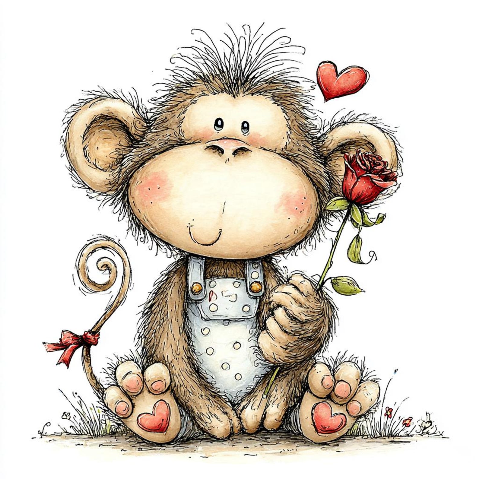 Monkey Valentine CLIPART, Hand Drawn Love Monkey, Whimsical Heart ...
