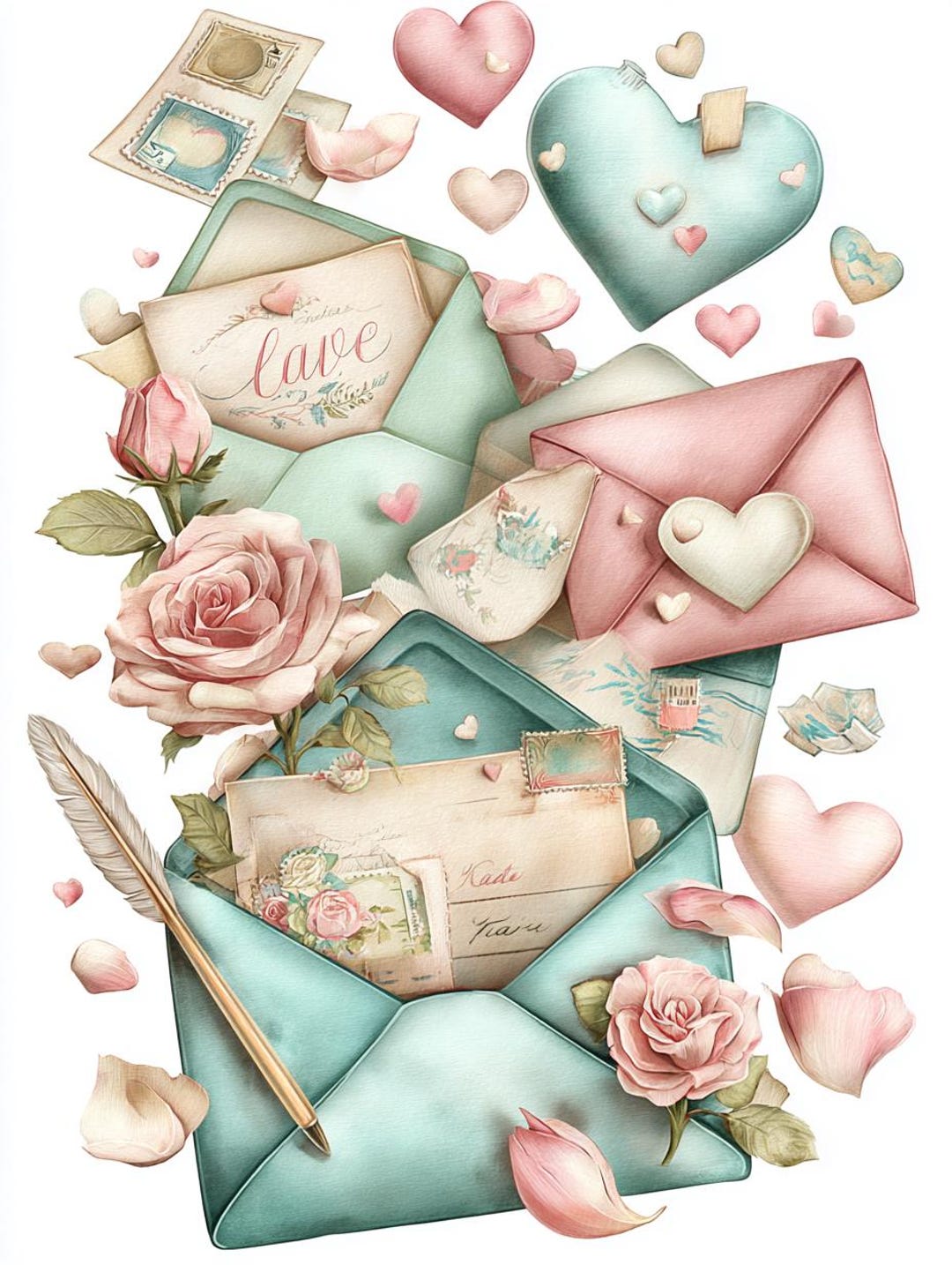 Love Letters, Romantic Envelope Clipart, Vintage Floral Mail Art ...