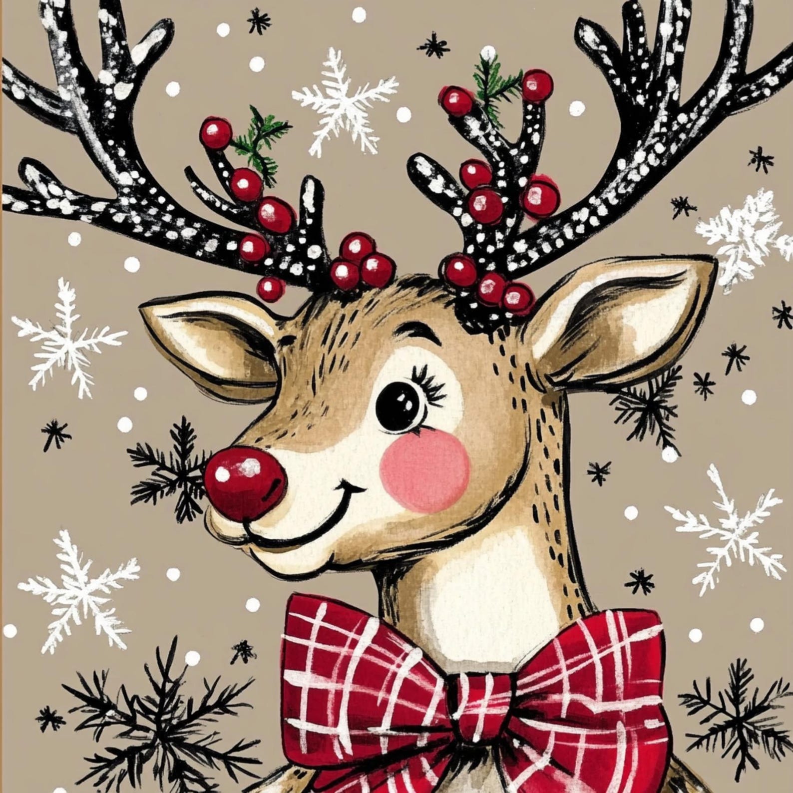 Rudolph Art, Christmas Deer, Red Nose Reindeer, Holiday Reindeer, Plaid ...