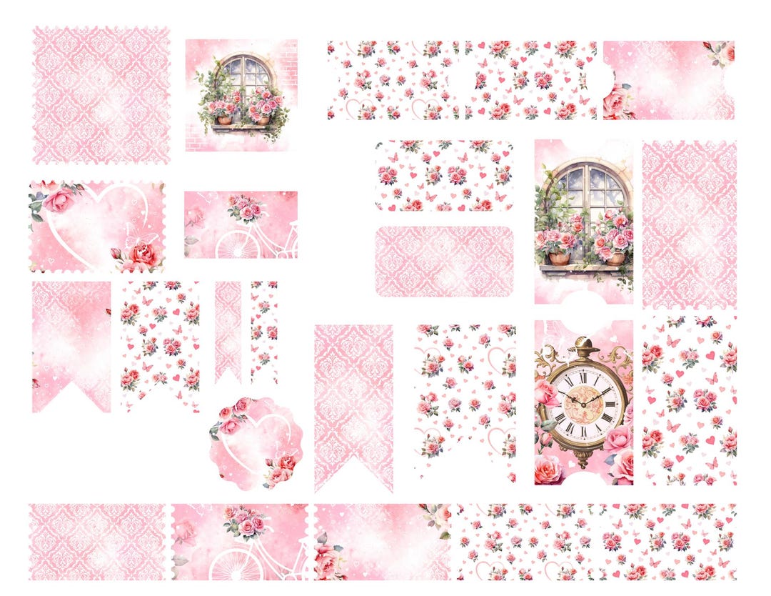 Love in Pink, Junk Journal Folio, 31 Pages Digital Mix and Match Pages ...