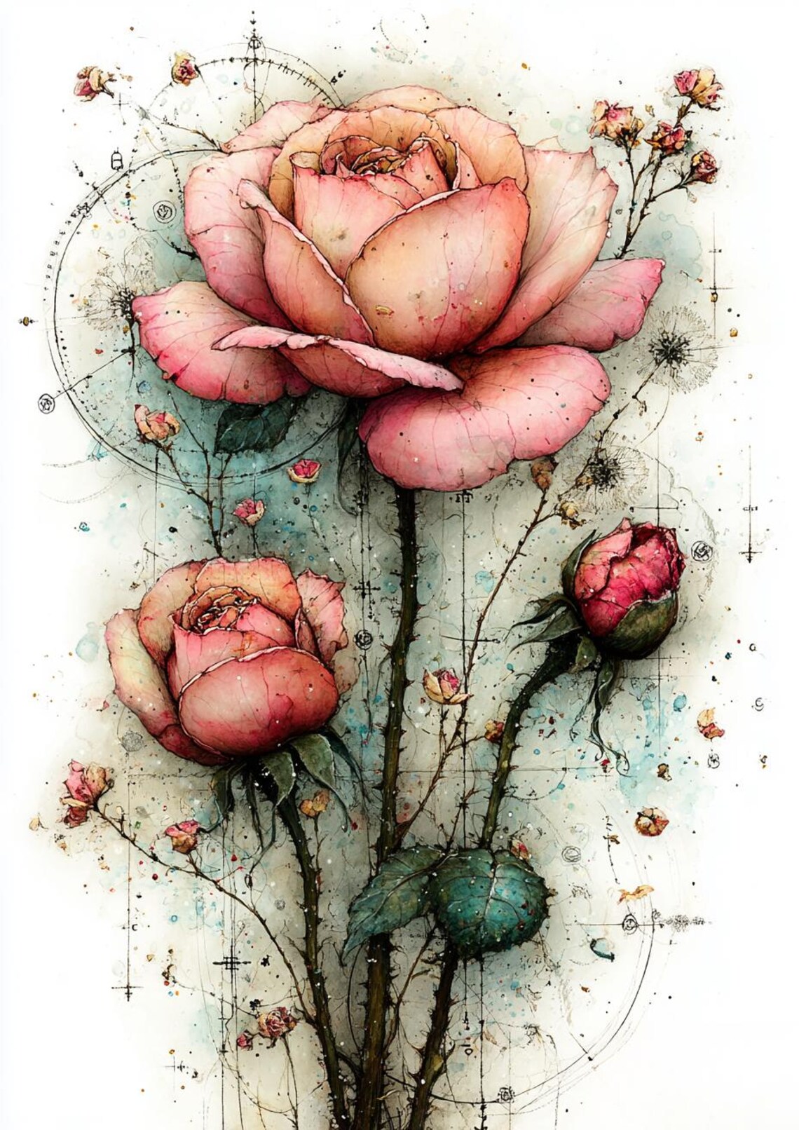 Floral Scroll Clipart, Vintage Rose Letter Art, Pink Garden Flowers ...