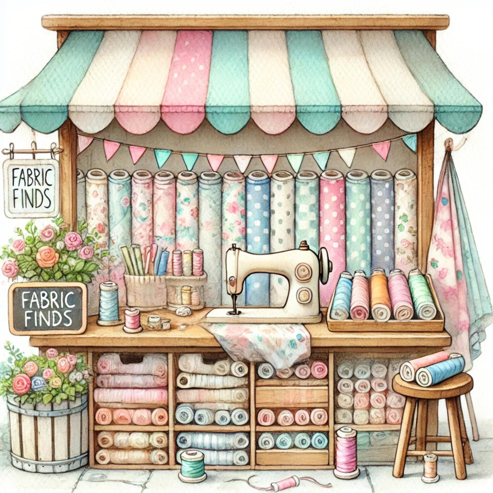 Fabric Market, Fabric Stall, Sewing Clipart, Textile Booth, Craft Fair ...