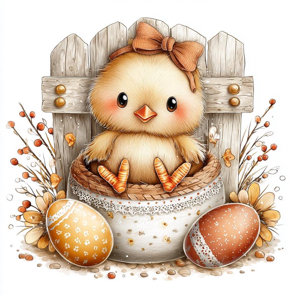 Easter Chick CLIPART, Rustic Spring Chicks With Eggs, Farmhouse Easter ...