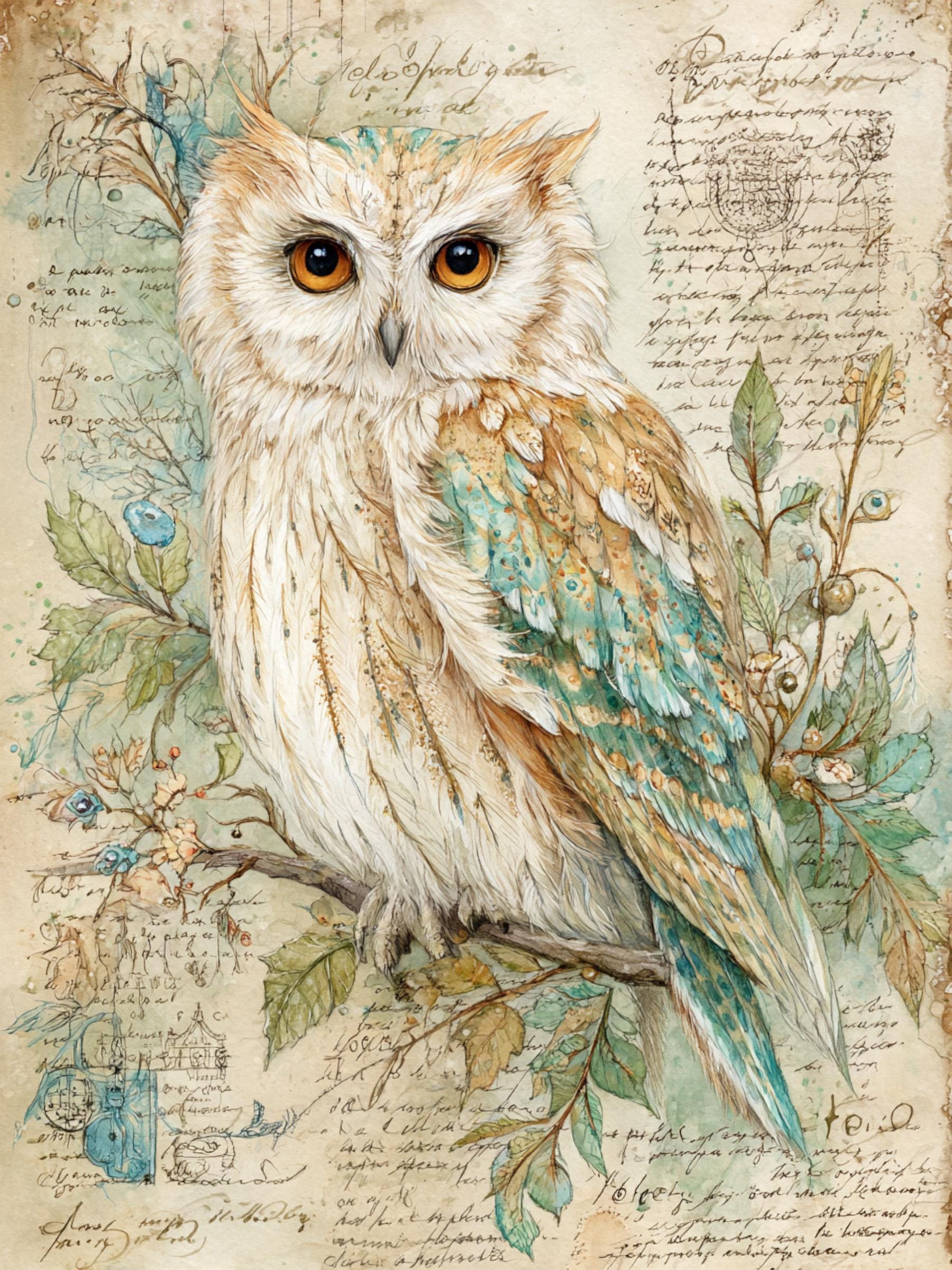 Owl Art Print, Vintage Owl, Script Owl Art, Watercolor Owl, Wise Owl ...
