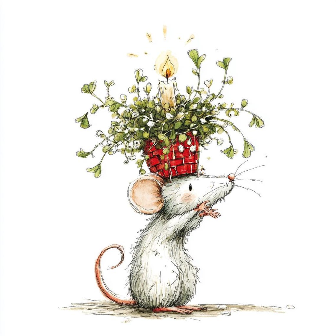 Christmas Mouse, Holly Crown, Festive Candle, Woodland Mouse, Holiday ...