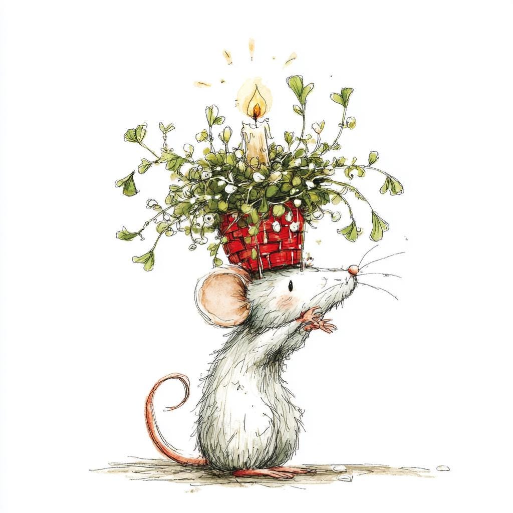 Christmas Mouse, Holly Crown, Festive Candle, Woodland Mouse, Holiday ...