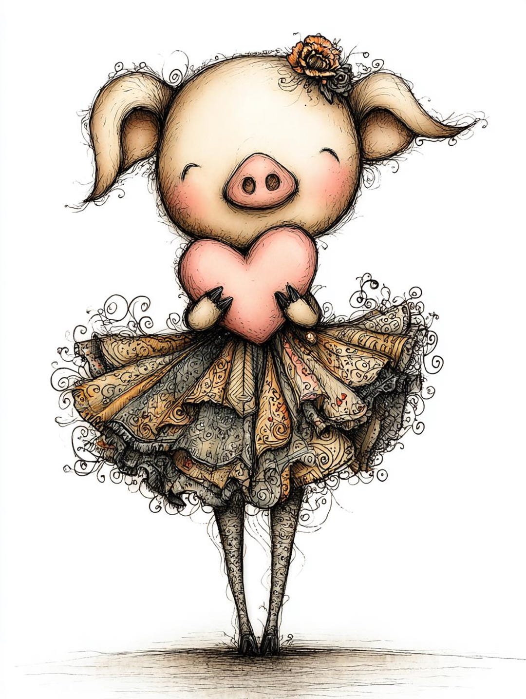 Vintage Ballet Pigs, Whimsical Pig Ballerina PNG Set, Romantic Pigs in ...