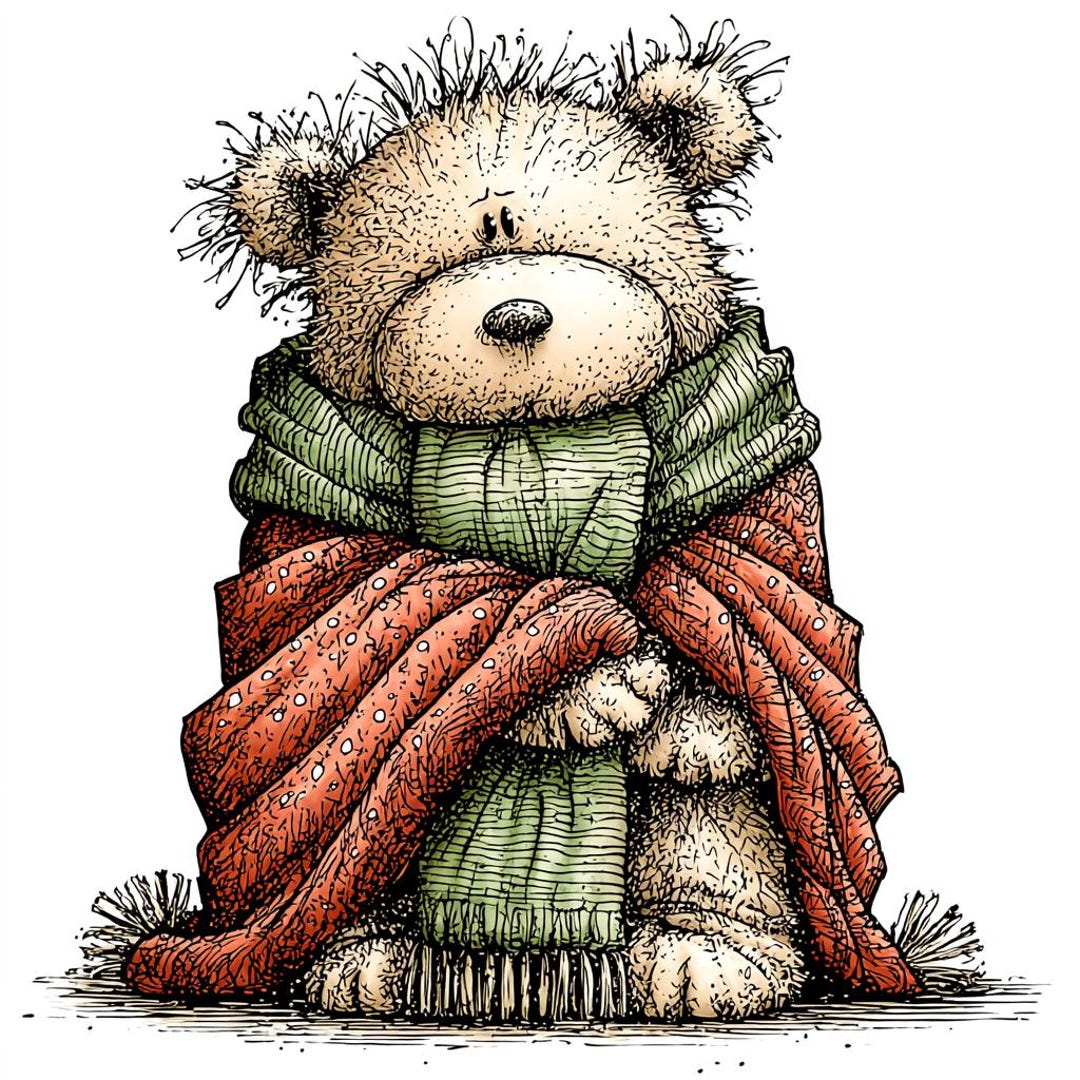 Winter Bear Clipart, Cozy Teddy With Blanket, Christmas Bear PNG, Warm ...