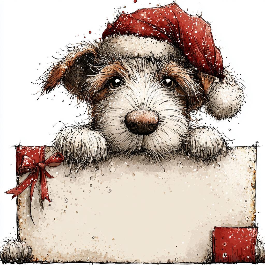 Christmas Dog Clipart, Holiday Puppy Sign PNG, Festive Dog With Red Hat ...