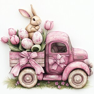 Bunny Blossom Truck, Easter Truck Art, Pink Bunny Truck, Spring Truck ...