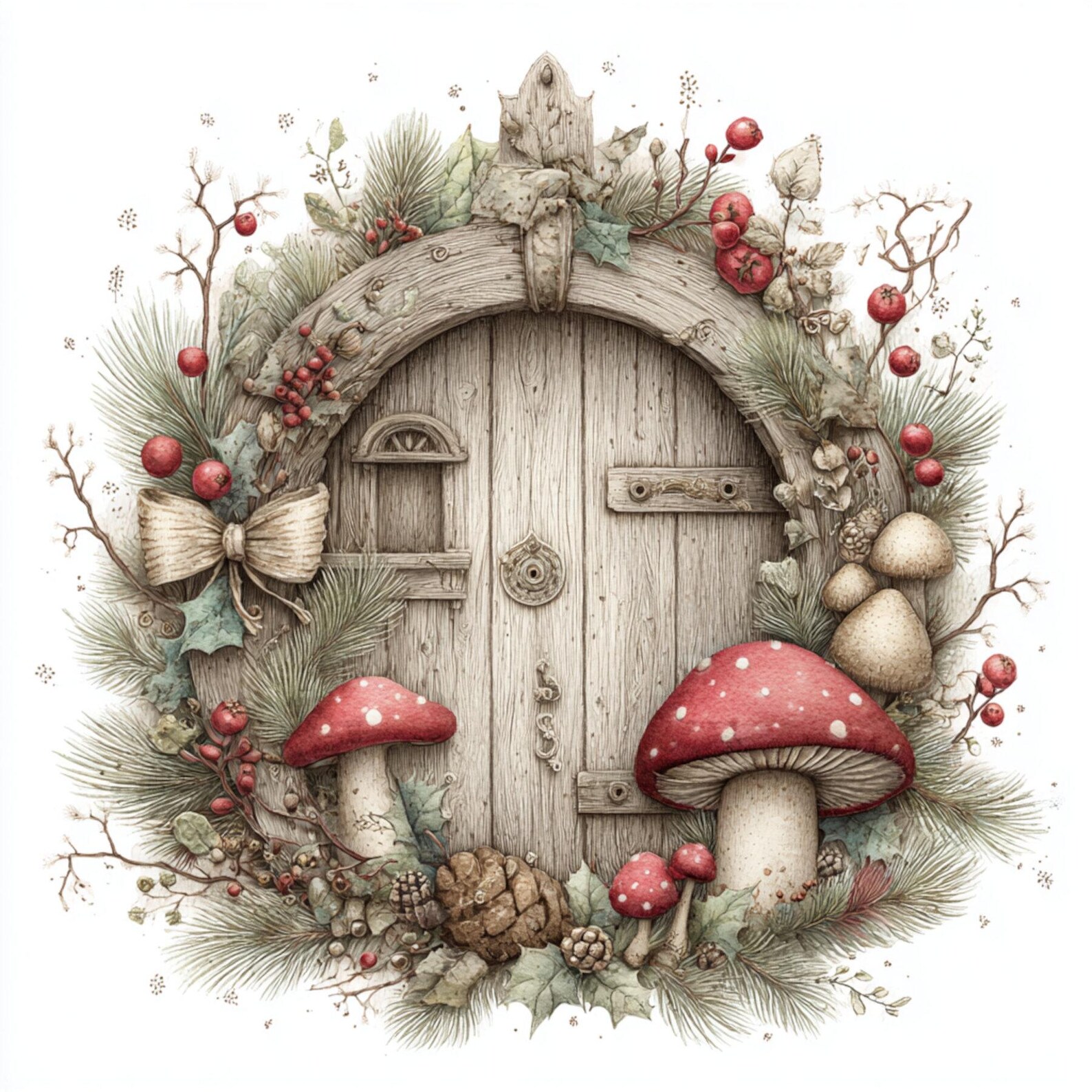 Whimsical Door, Fairy Door Art, Toadstool Wreath, Autumn Cottage ...