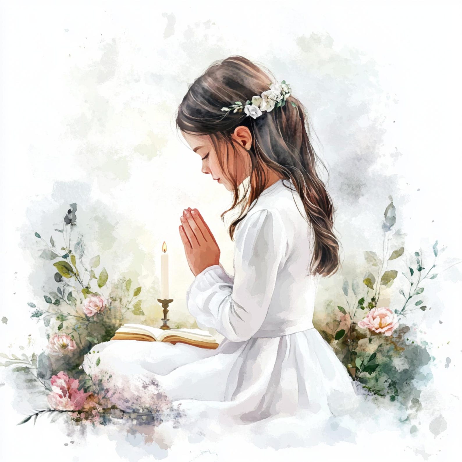 First Communion CLIPART, Prayer Girl Watercolor, Christian Child Art ...