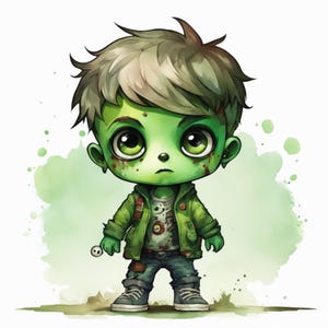8 Cute Zombie Boy Clipart, Whimsical Character, Zombie Clipart, Zombie ...