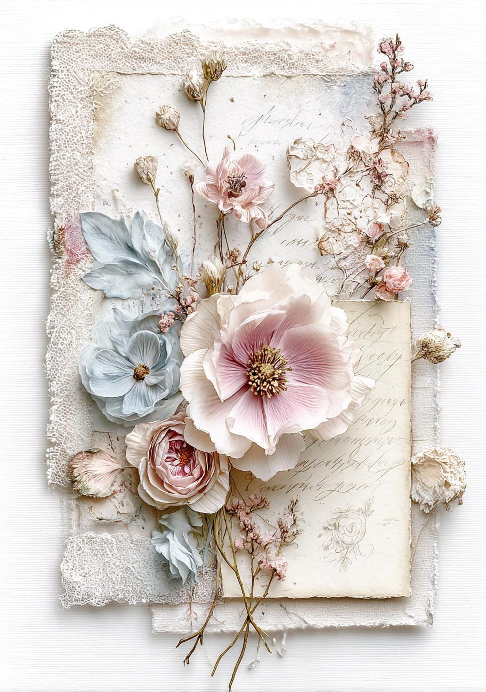 Vintage Floral Frame CLIPART, Shabby Chic Botanical Borders, Soft ...