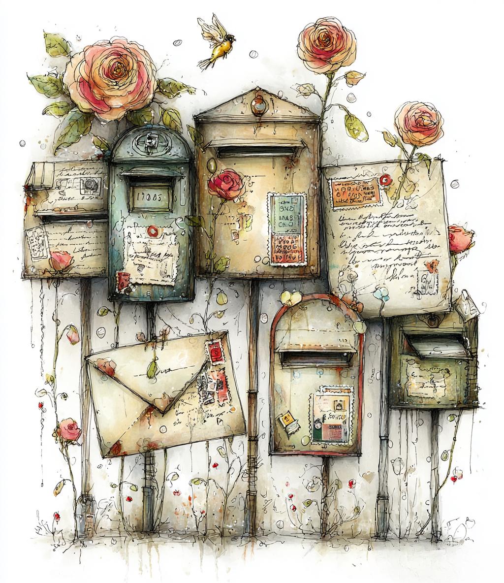 Mailbox Art, Vintage Letters, Floral Postbox, Rose Envelopes, Shabby ...