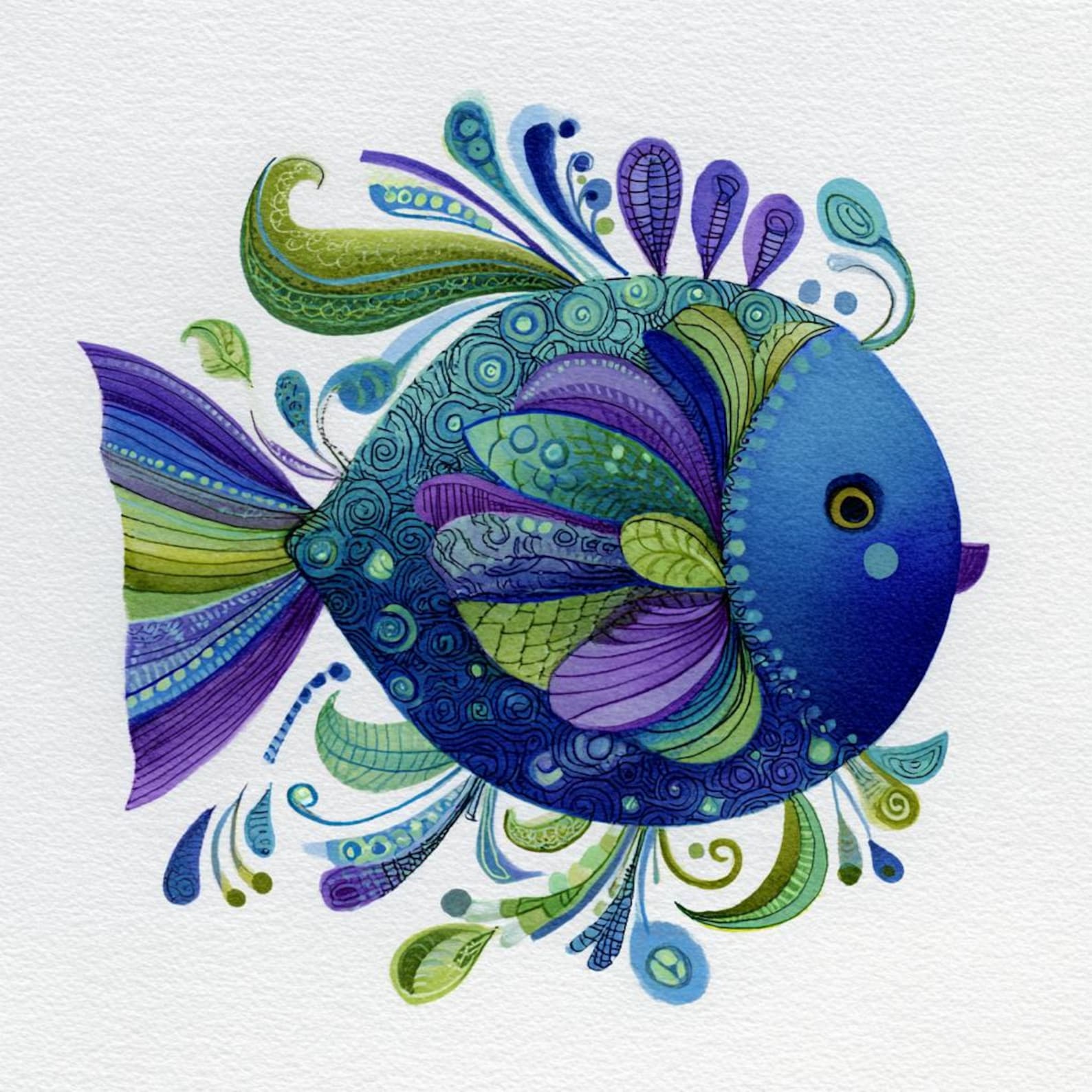 Funky Fish Art, Ocean Wall Art, Whimsical Fish, Tropical Fish Art ...