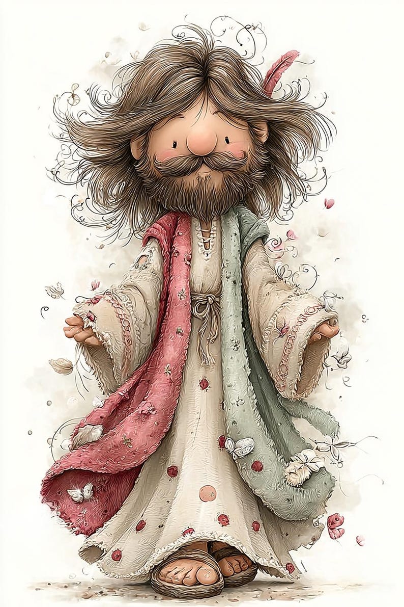 Gentle Savior CLIPART, Whimsical Jesus Figure With Bunny, Soft Pastel ...