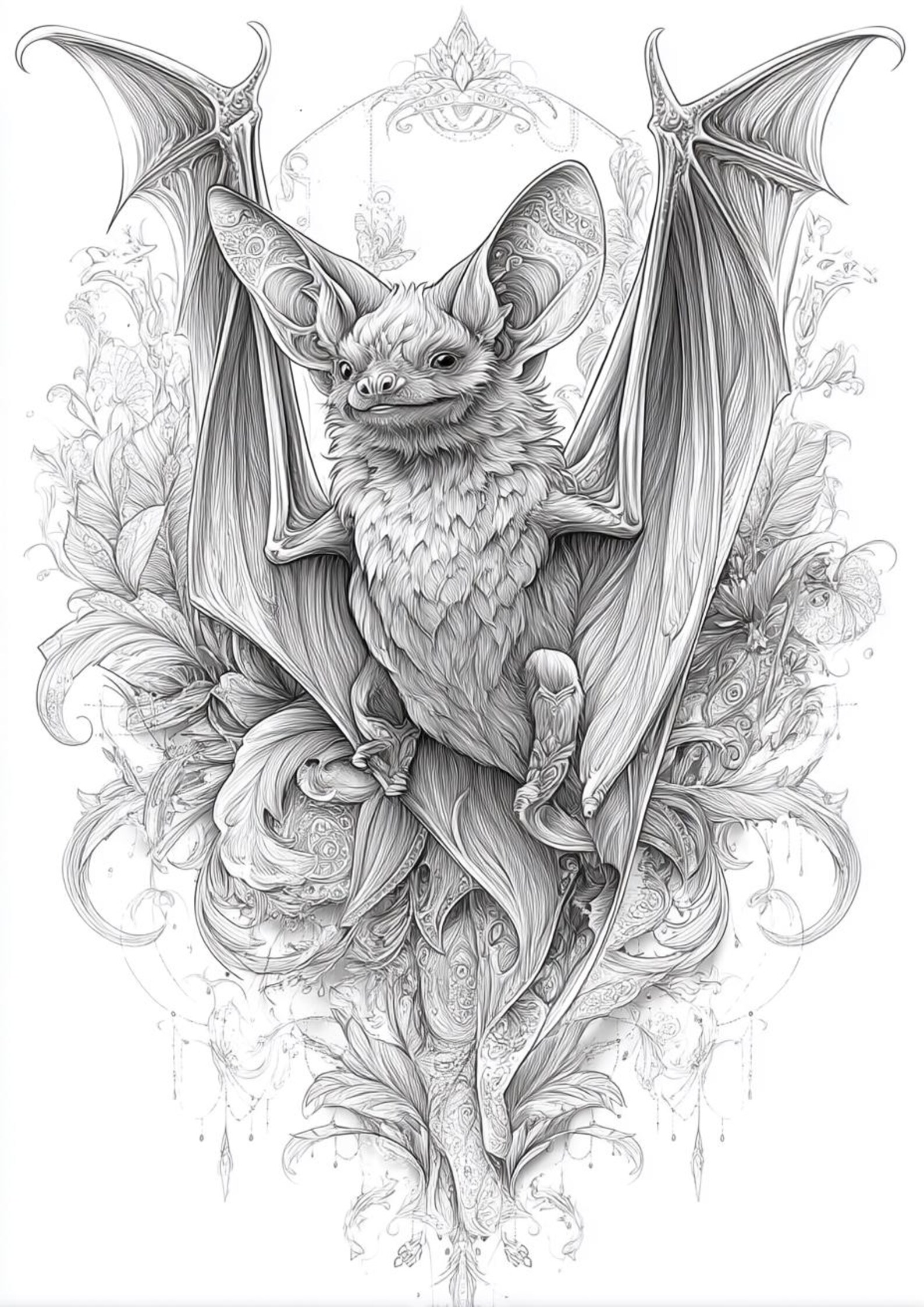 Baroque Batlings, Fantasy Bat Art, Bat Line Art, Gothic Bat Print ...