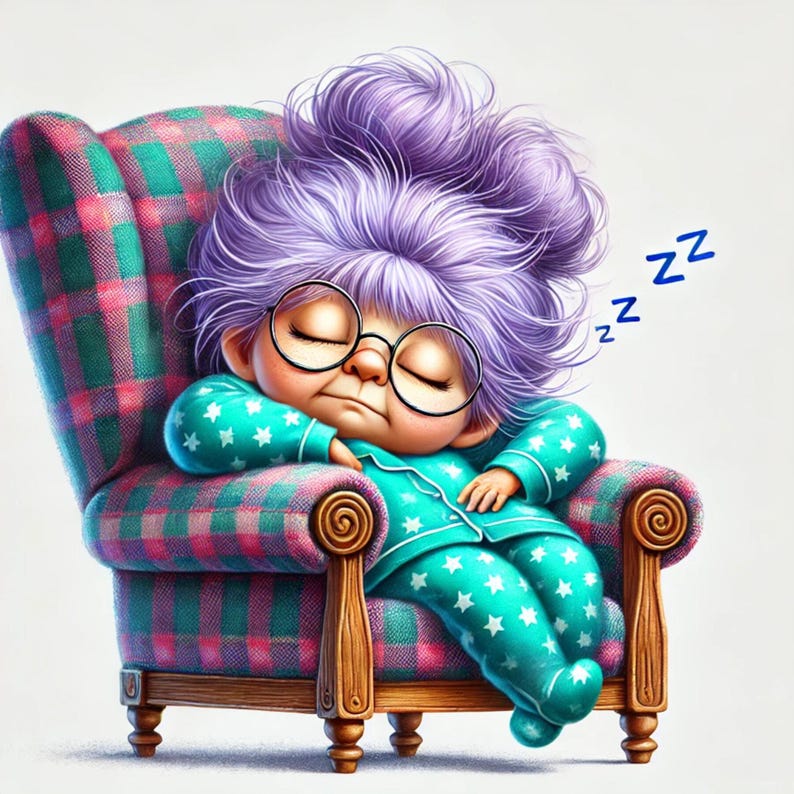 Who Drunk The Sherry Sleeping Grandma Sleeping Nanny Comical Old Lady Comical Granny Funny