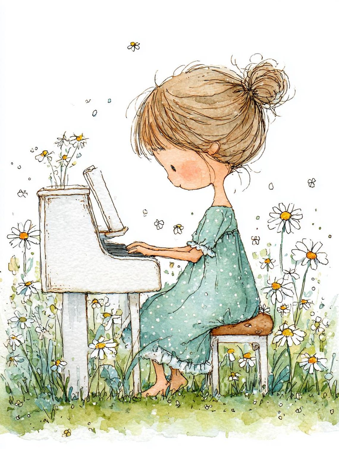 Tiny Piano, Child Art, Daisy Field, Garden Music, Cute Illustration ...