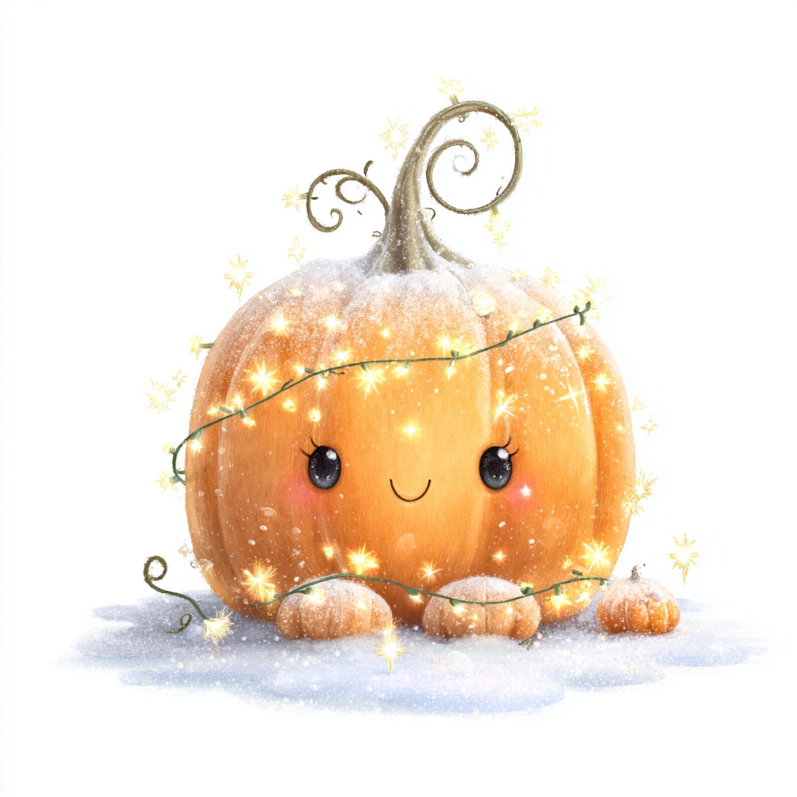 Cute Pumpkin Art, Holiday Pumpkin, Pumpkin With Lights, Snow Pumpkin ...