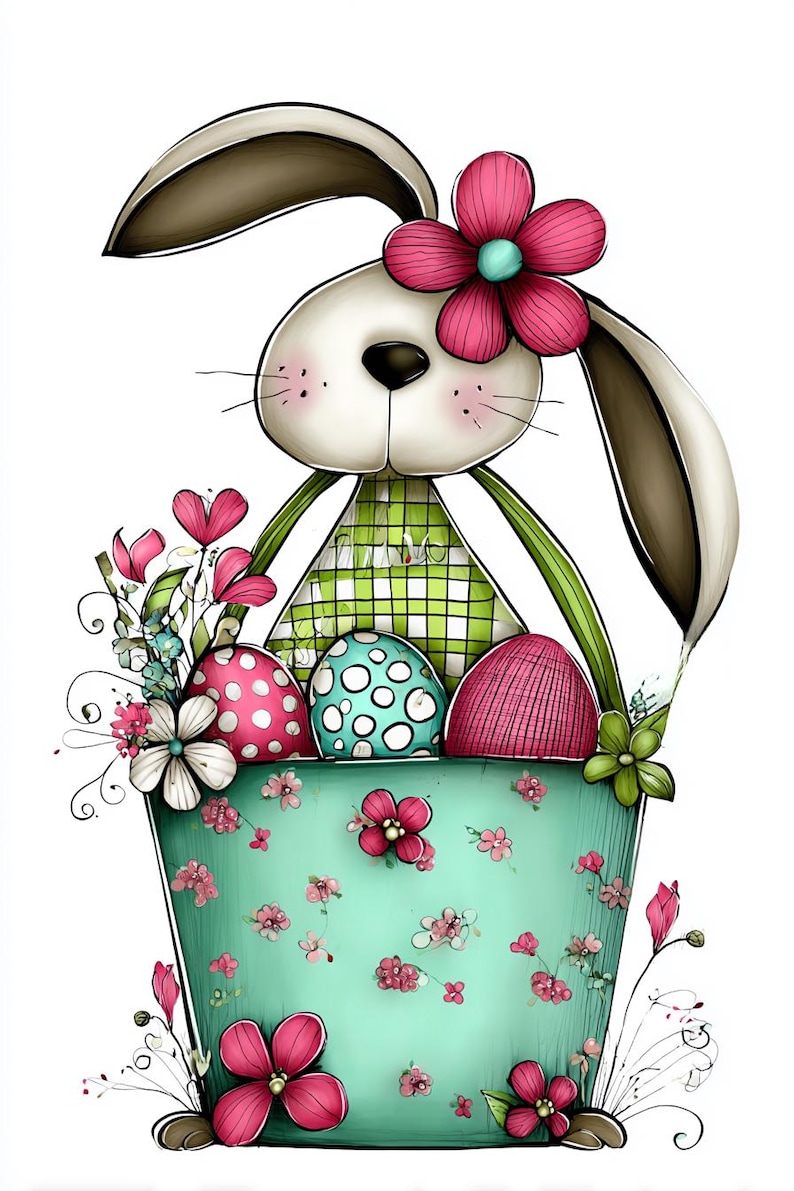 Floral Easter Bunny CLIPART, Storybook Rabbit PNG, Pastel Spring ...