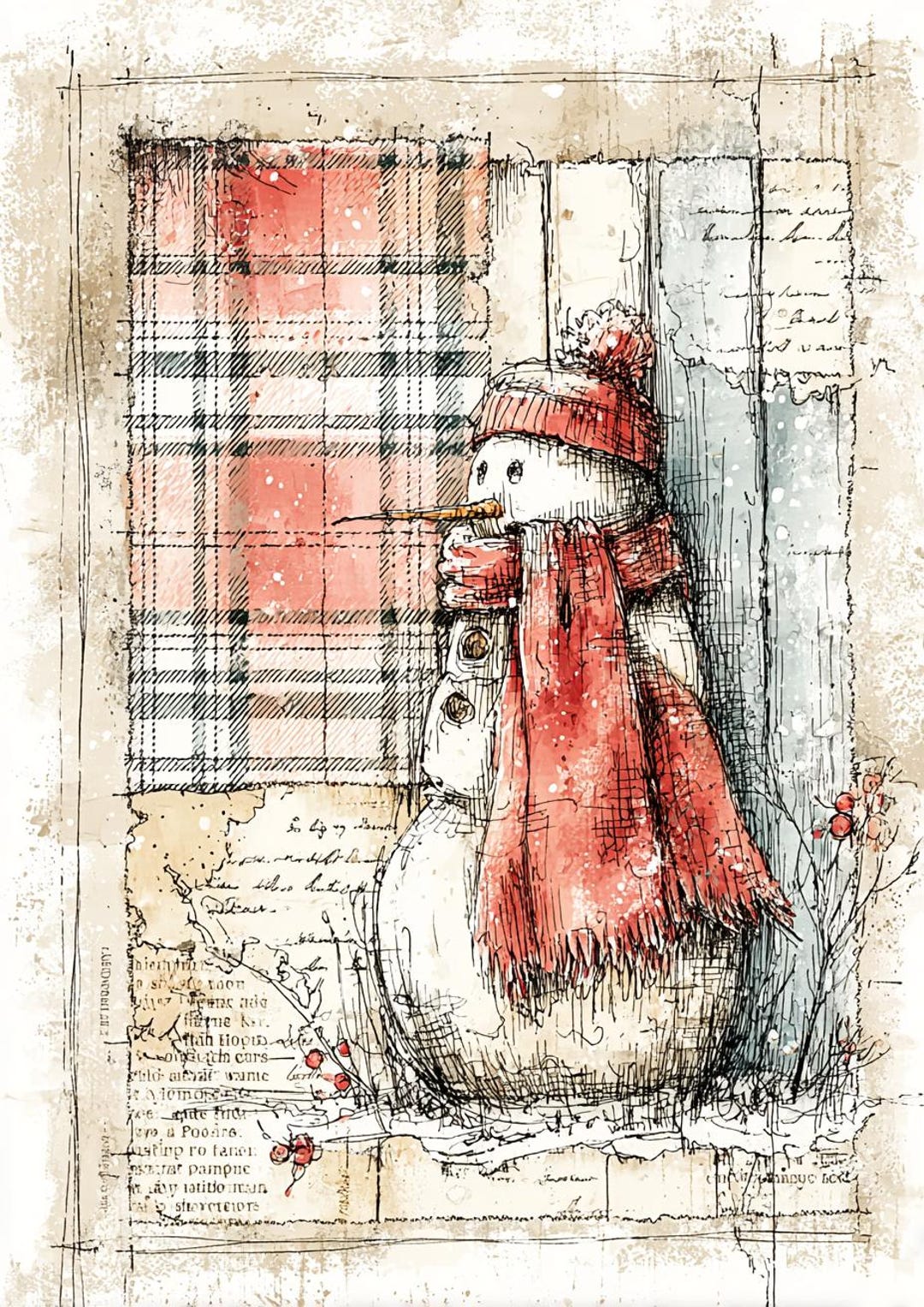 Rustic Snowman, Plaid Scarf, Winter Decor, Cozy Christmas, Vintage ...