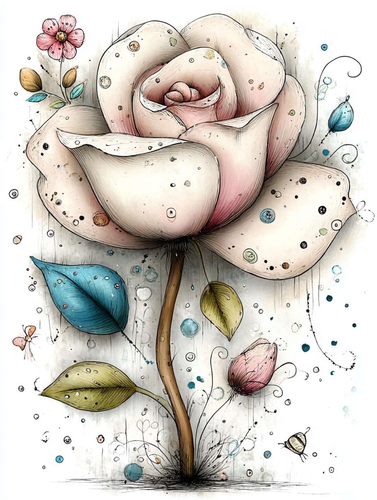 Whimsical Roses, Dreamy Floral PNG Set, Watercolor Ink Flowers ...