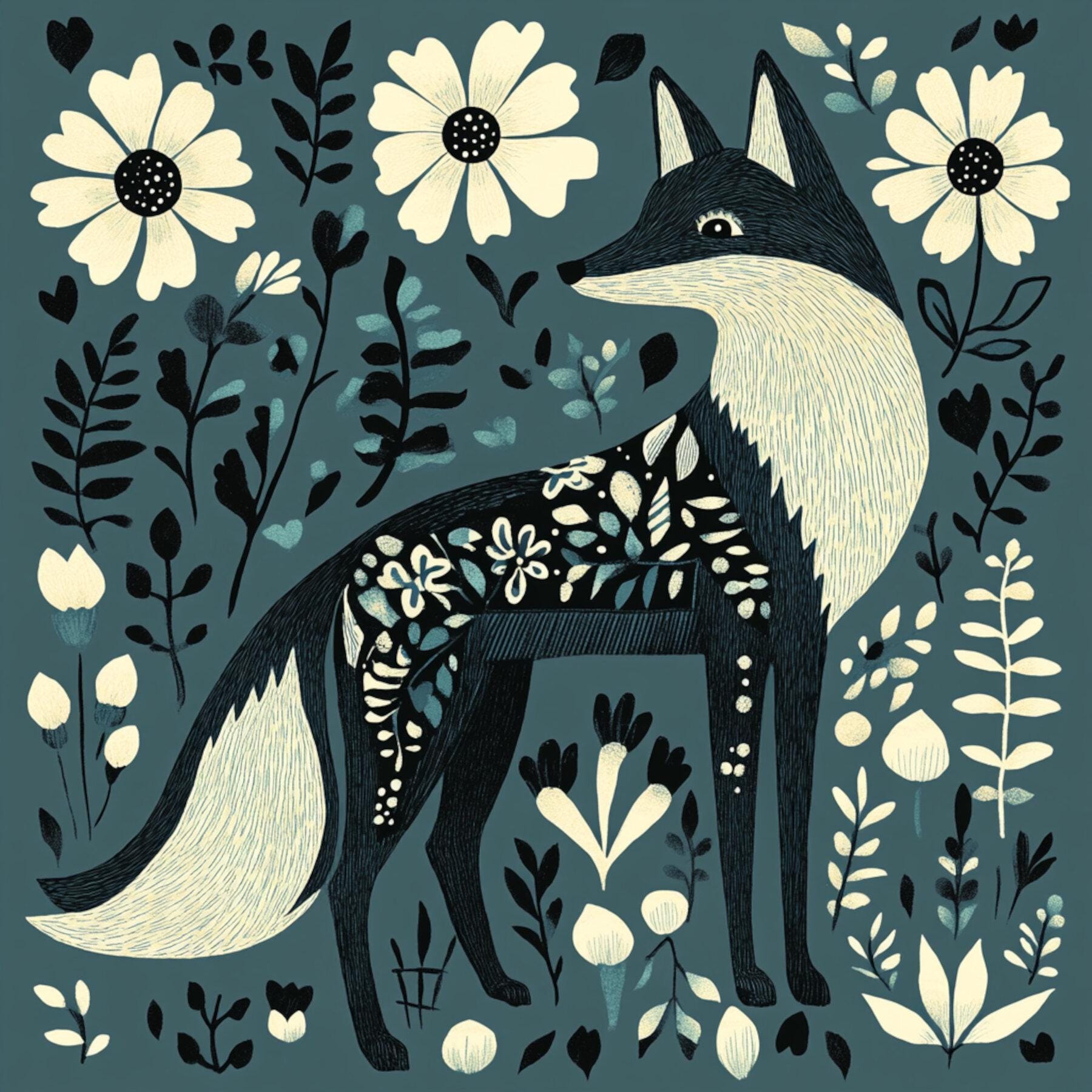 Folk Art Fox, Whimsical Fox, Forest Fox Art, Floral Fox Print, Woodland ...