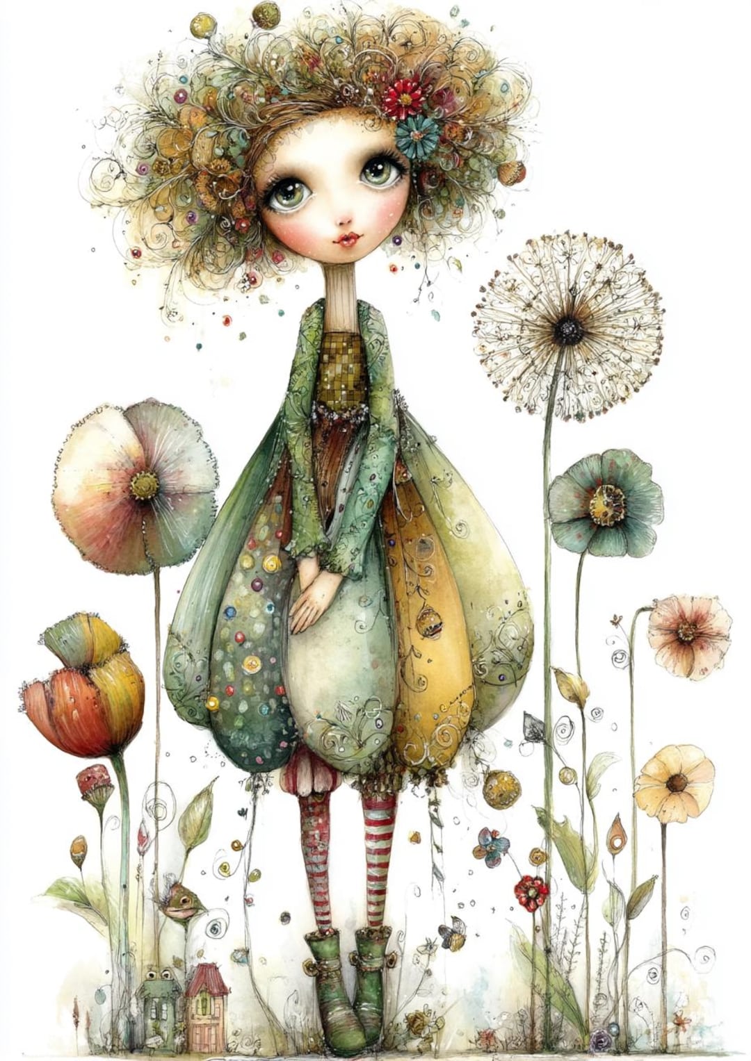 Whimsical Floral Lady PNG Set, Enchanted Garden Girl Clipart, Vintage ...