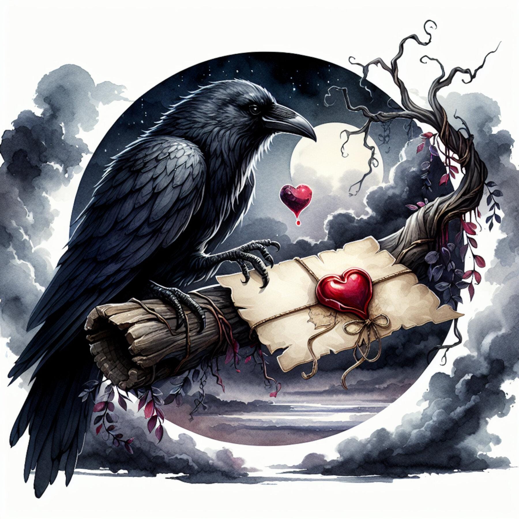 Gothic Raven, Gothic Raven Art, Dark Romance Bird, Watercolor Whimsy ...