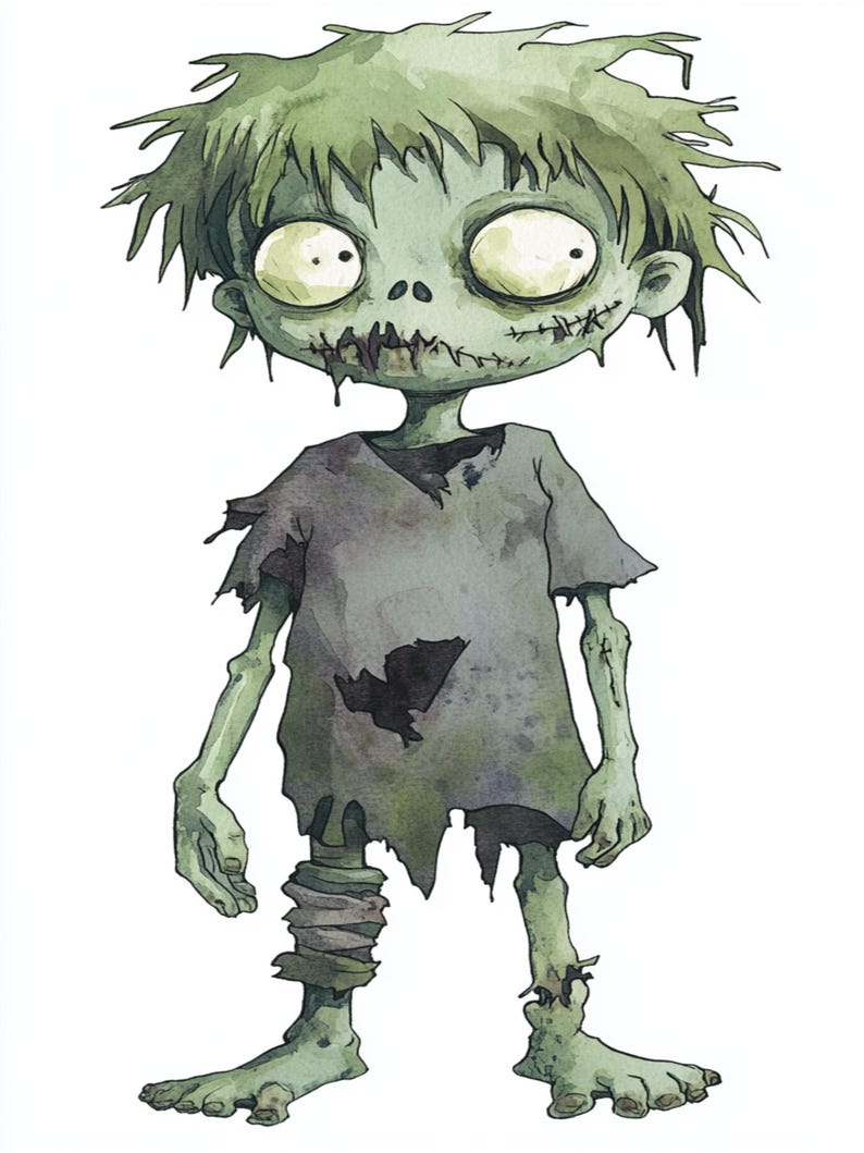 Zombie Kid Art, Cute Undead Boy, Halloween Zombie, Watercolor Zombie ...