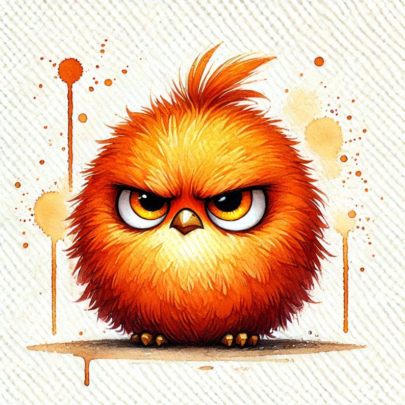 10 Grumpy Birds Clipart, Cute Fluffy Birds, Digital Clipart, Watercolor ...