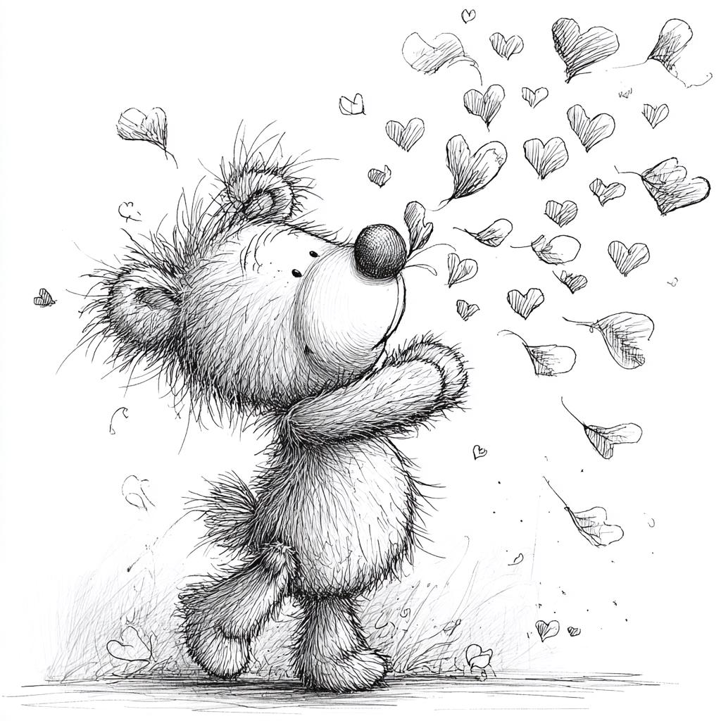 Teddy Bear Love CLIPART, Hand Drawn Heart Kisses, Romantic Sketch Style ...