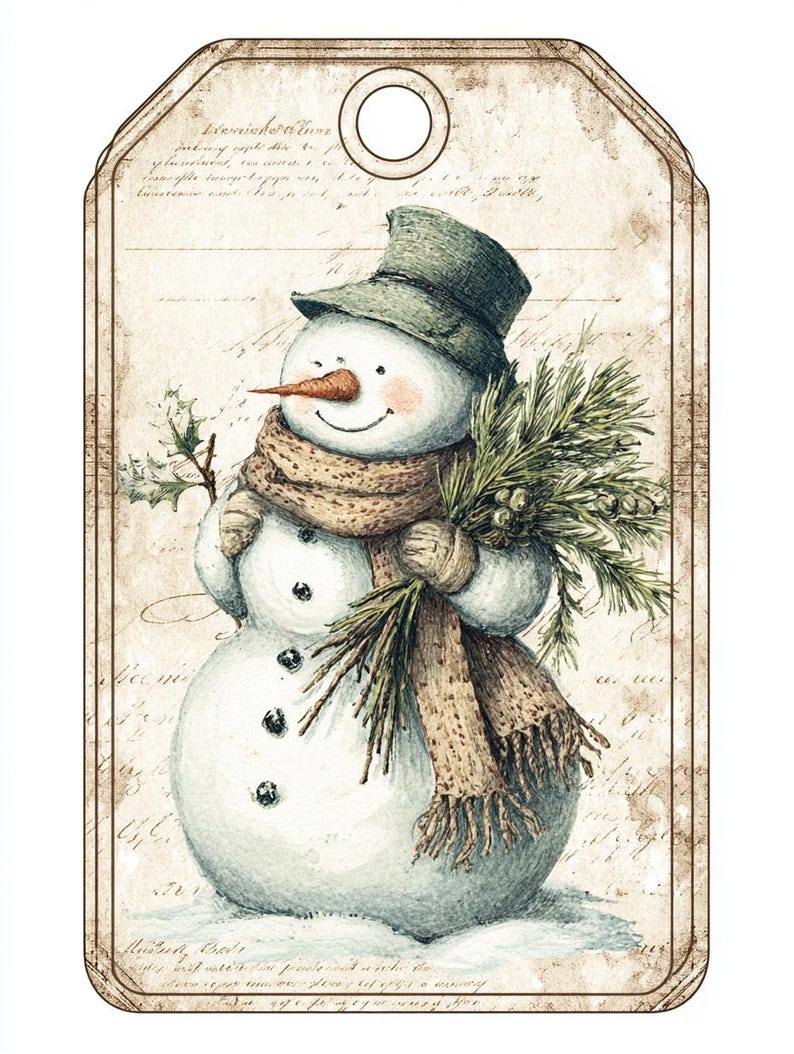 Vintage Snowman Tags, Rustic Christmas Gift Tag Set, Antique Winter ...